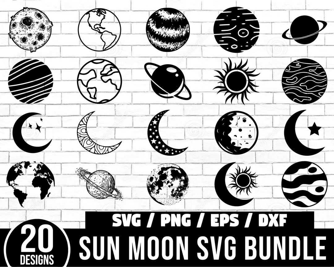 Sun Moon Svg Bundle, Moon Phase Svg, Planet Svg, Moon Svg, Sun Svg ...