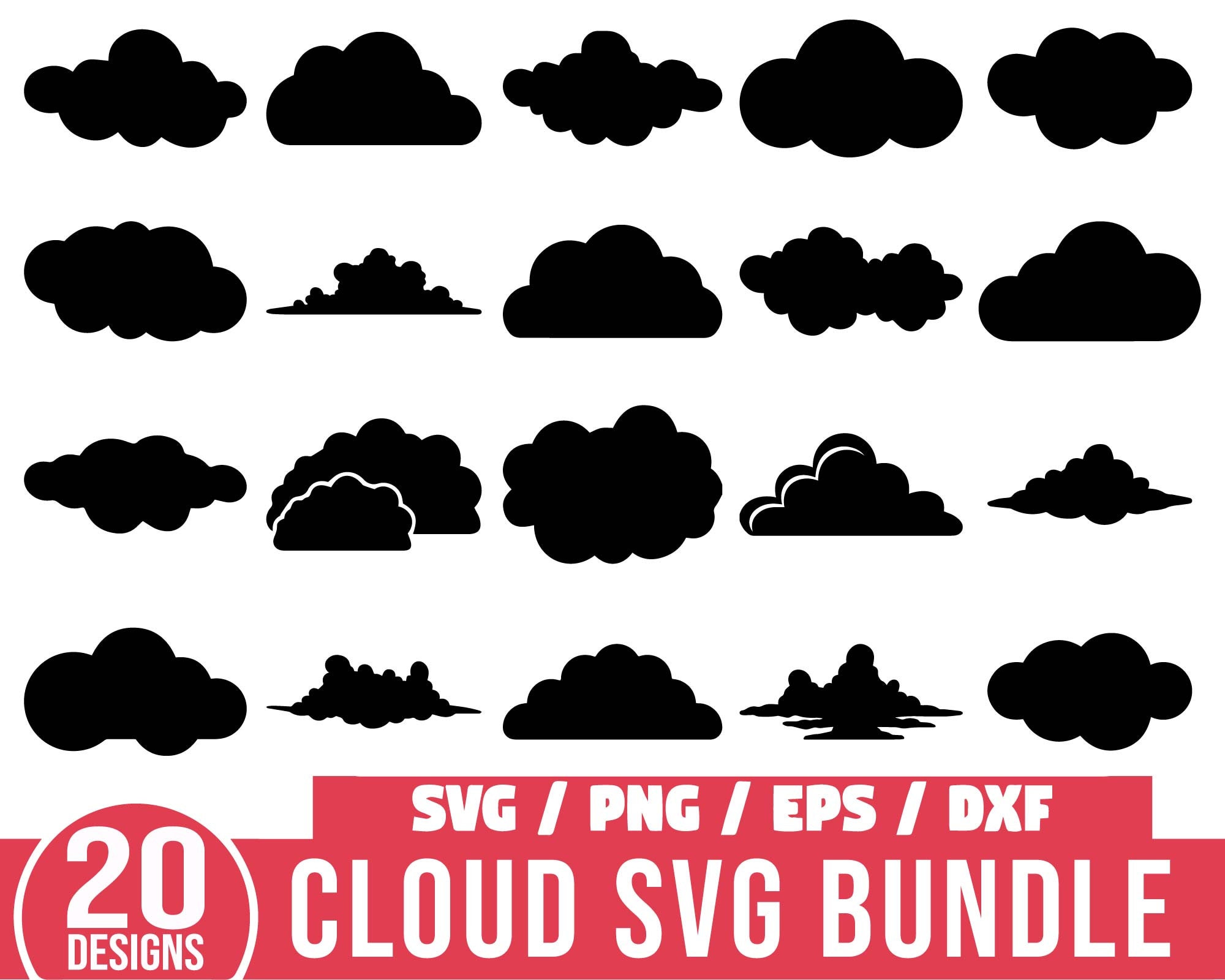 Cloud Svg Bundle Clouds Svg Cloud Silhouette Cloud Cricut - Etsy UK