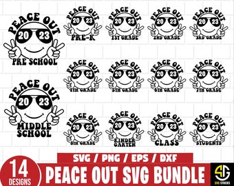 Peace Out School Svg Bundle, Retro Peace Out Svg, Summer Break Svg ...