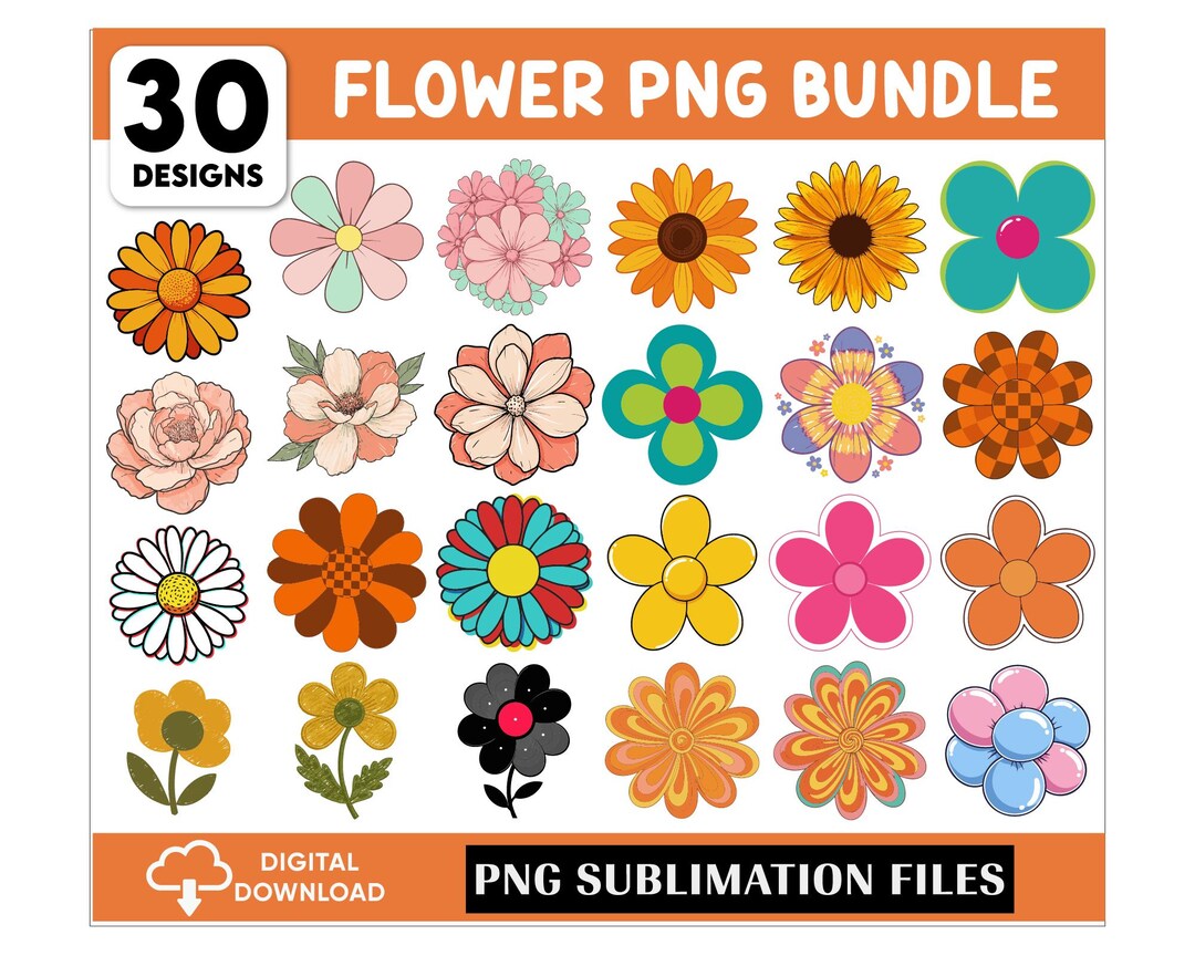 Flowers Clipart Set, Colorful Floral, Flowers Png, Cute Flowers Png ...
