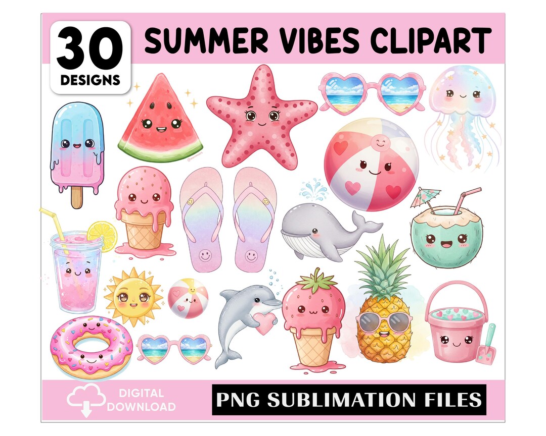 Summer Beach Clipart Bundle, Pool Party Clipart, Cute Summer Graphics ...