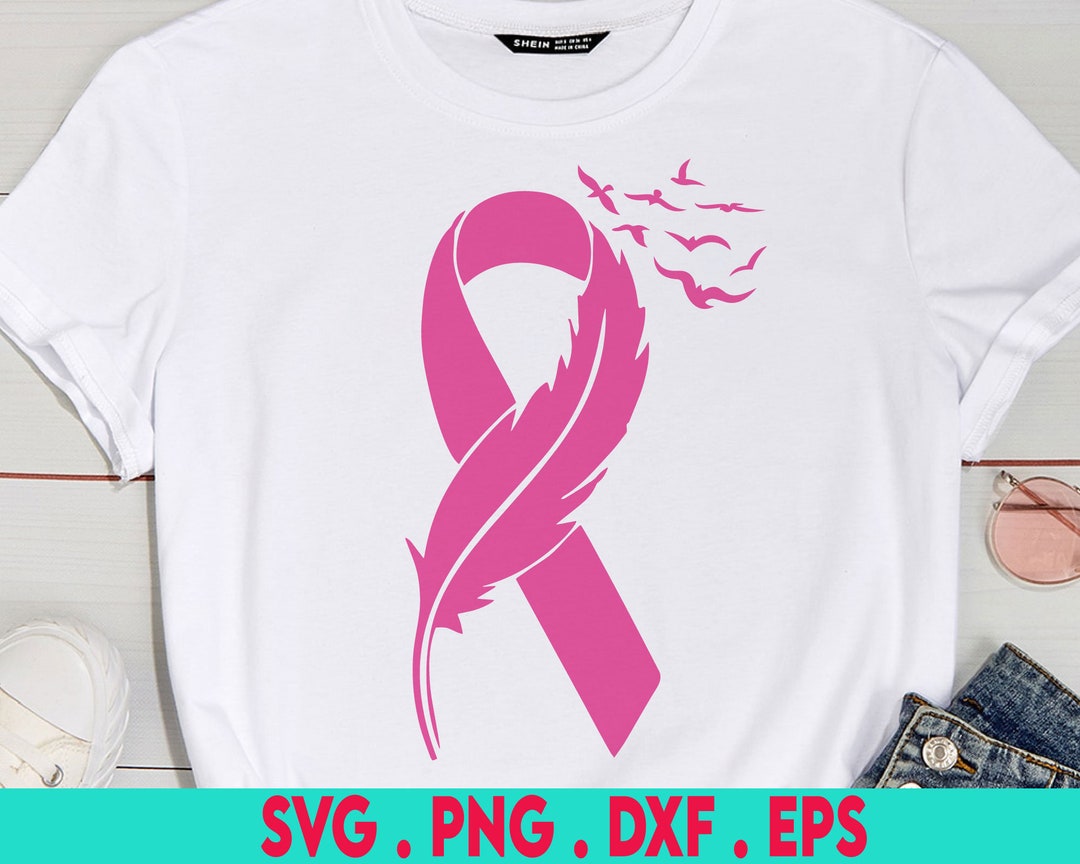 Feather Pink Ribbon SVG, Ribbon Feather and Birds Svg, Strong Woman Svg ...