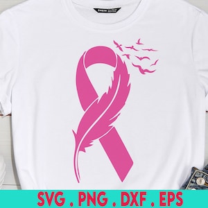Feather Pink Ribbon SVG Ribbon Feather and Birds Svg Strong - Etsy
