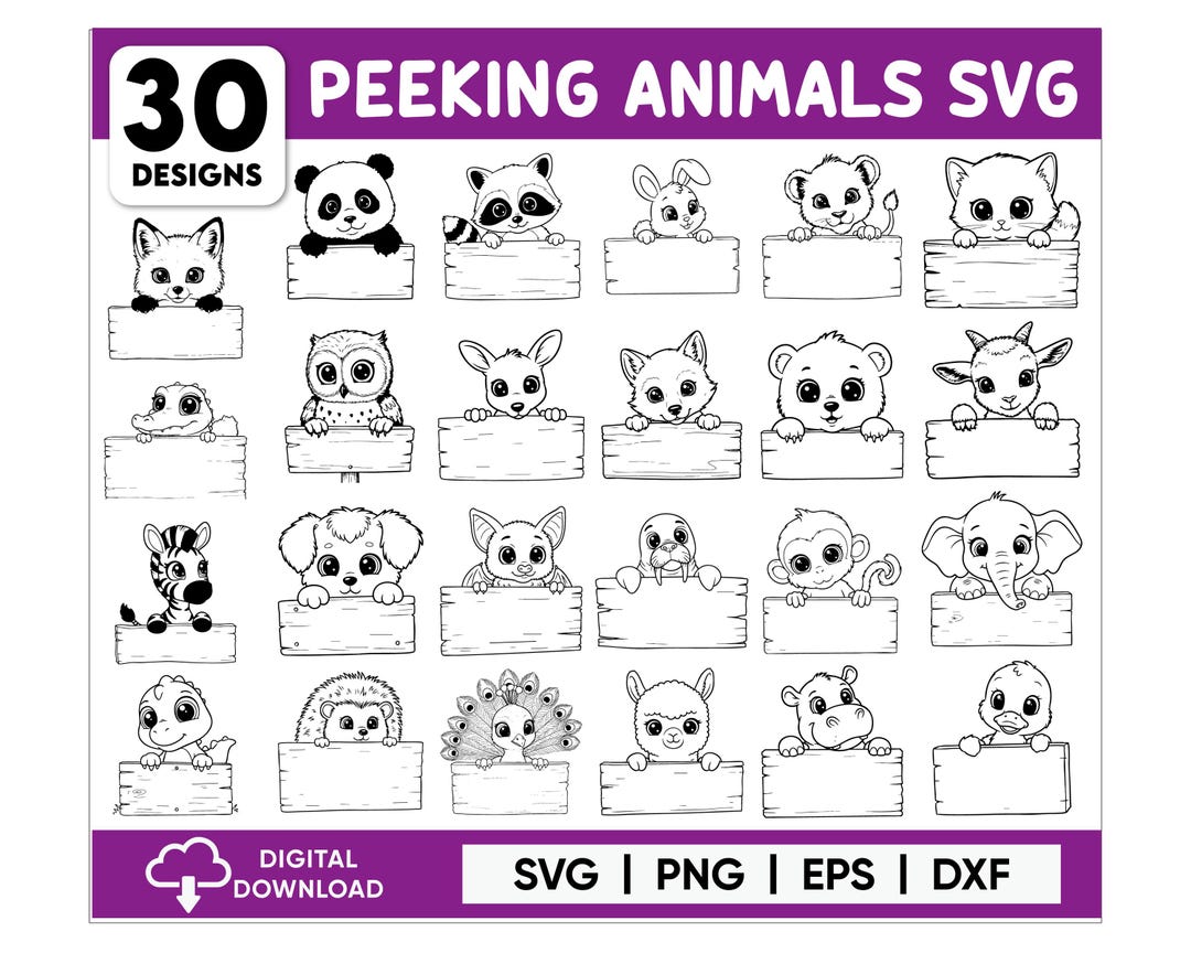 Funny Peeking Animals SVG Bundle, Safari Animals Outline SVG, Funny ...