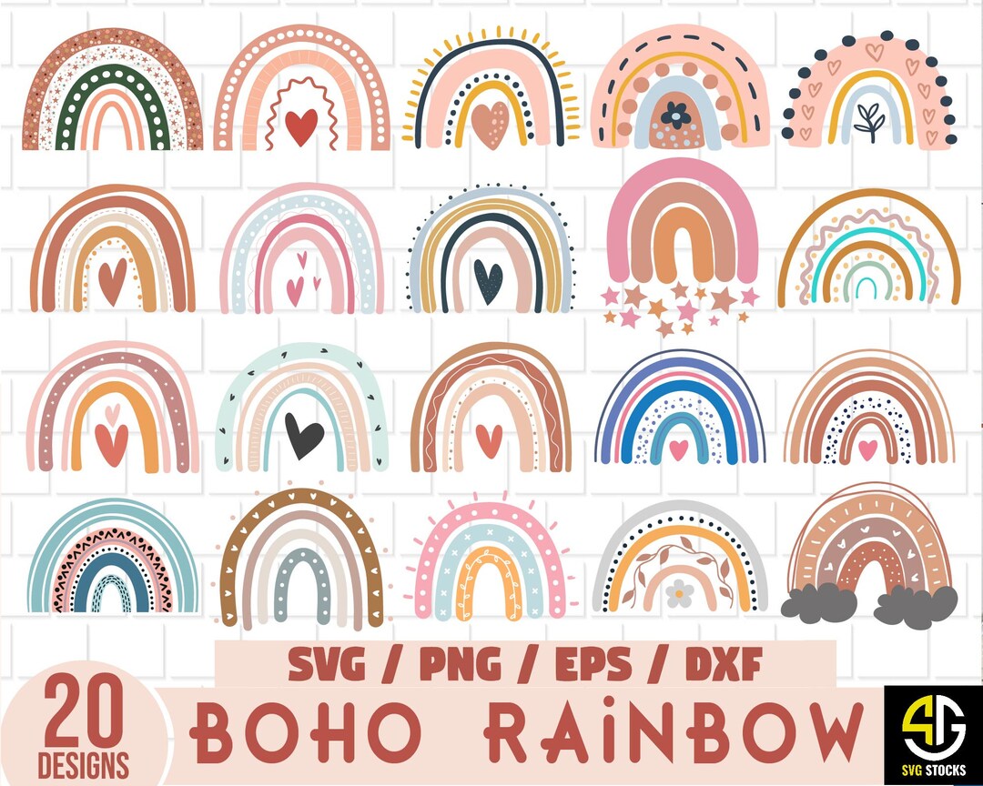 Boho Rainbow Svg Bundle, Bohemian Rainbow Svg, Cute Rainbow Svg,baby ...