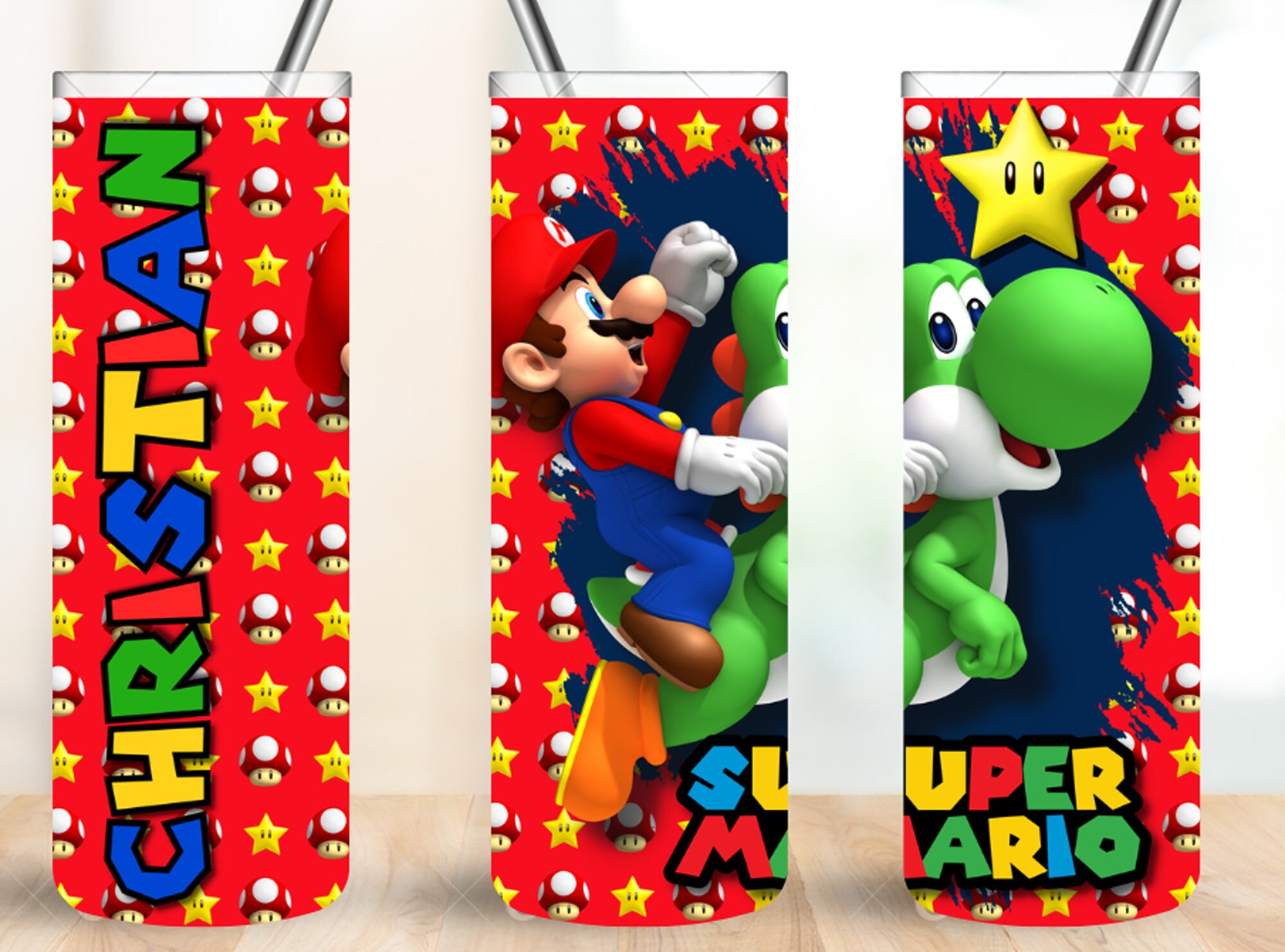 Personalized Super Mario 20 Oz Skinny Tumbler Straight - Etsy