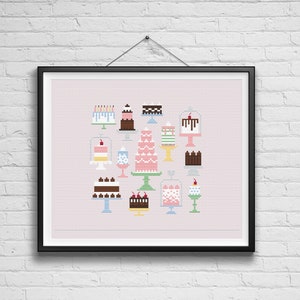 Cake Cross Stitch Pattern PDF | Baking Cross Stitch Chart, Modern Cross ...