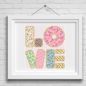 Donut Love Cross Stitch Pattern PDF | Doughnut Cross Stitch Pattern ...