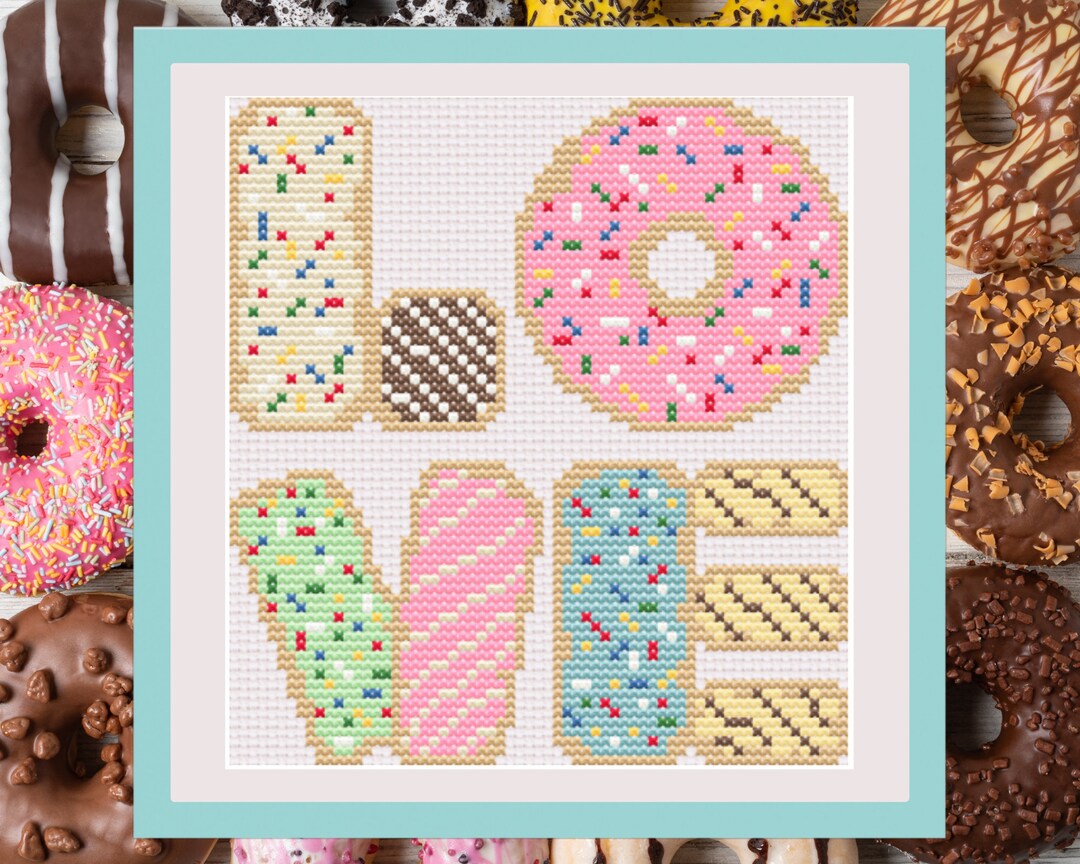 Donut Love Cross Stitch Pattern PDF | Doughnut Cross Stitch Pattern ...