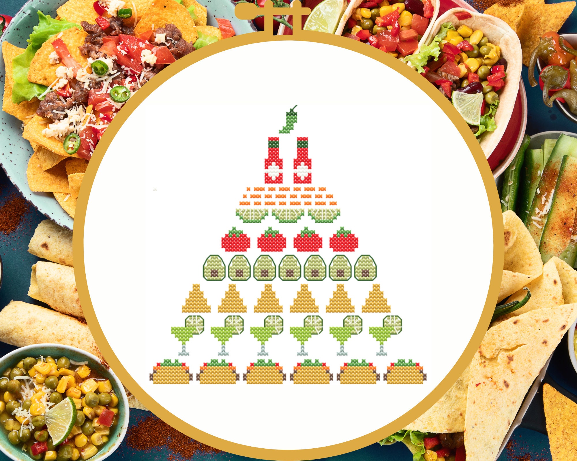 Taco Pyramid Cross Stitch Pattern PDF Cross Stitch Sampler Pattern ...