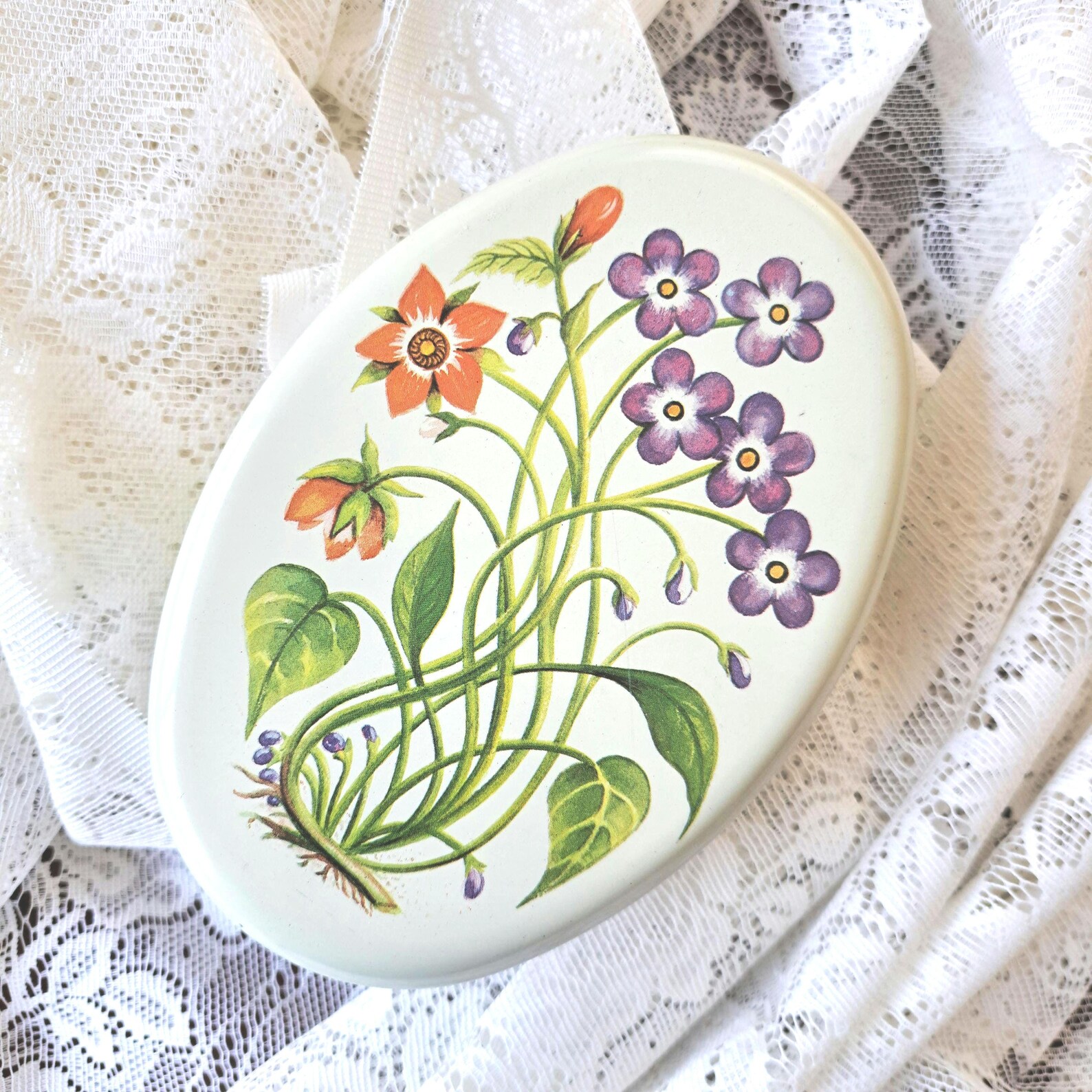Vintage Wildflowers Floral Biscuit Tea Metal Tin Container, Meister ...