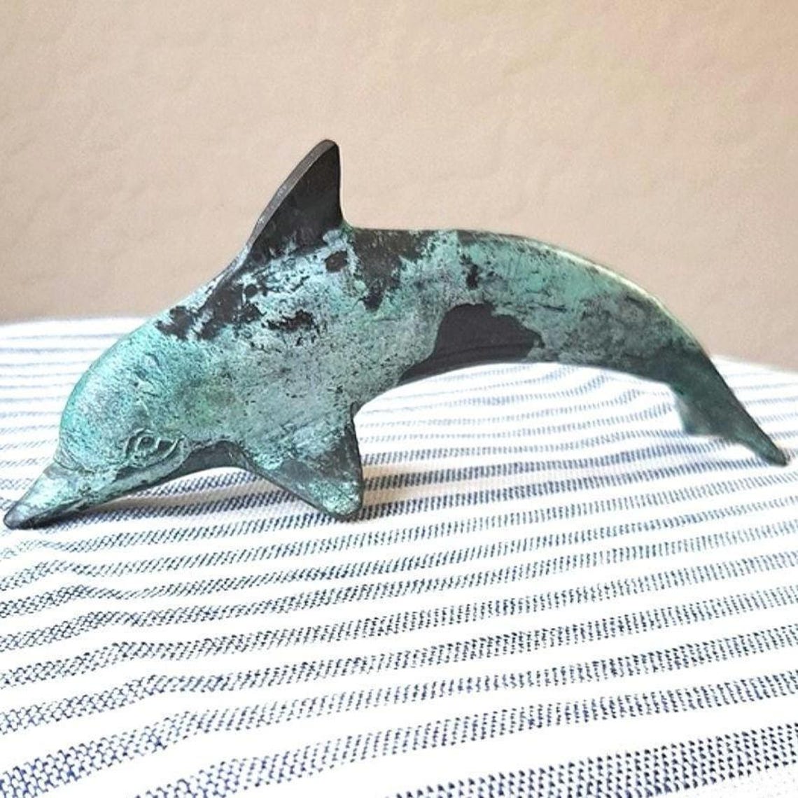 Vintage Bronze Patina Dolphin Sculpture Figure 6, Hollow, Green Blue ...