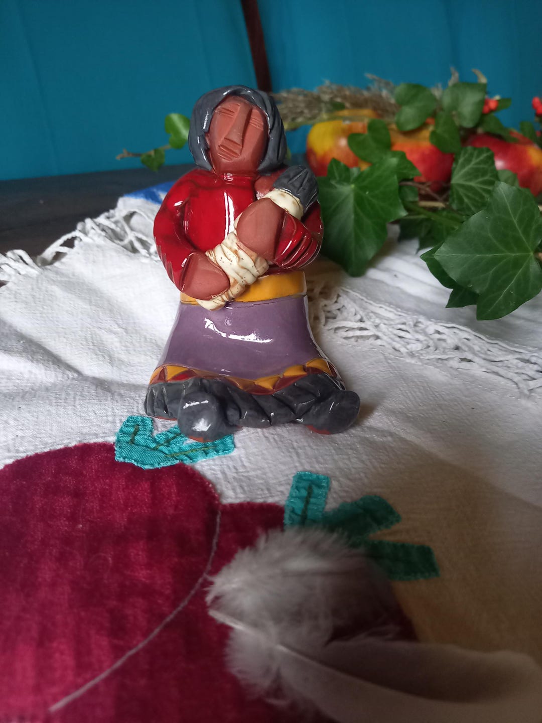 Clay Mother and Child Figurine, 1970s, Signed by Keena, Indigenous ...
