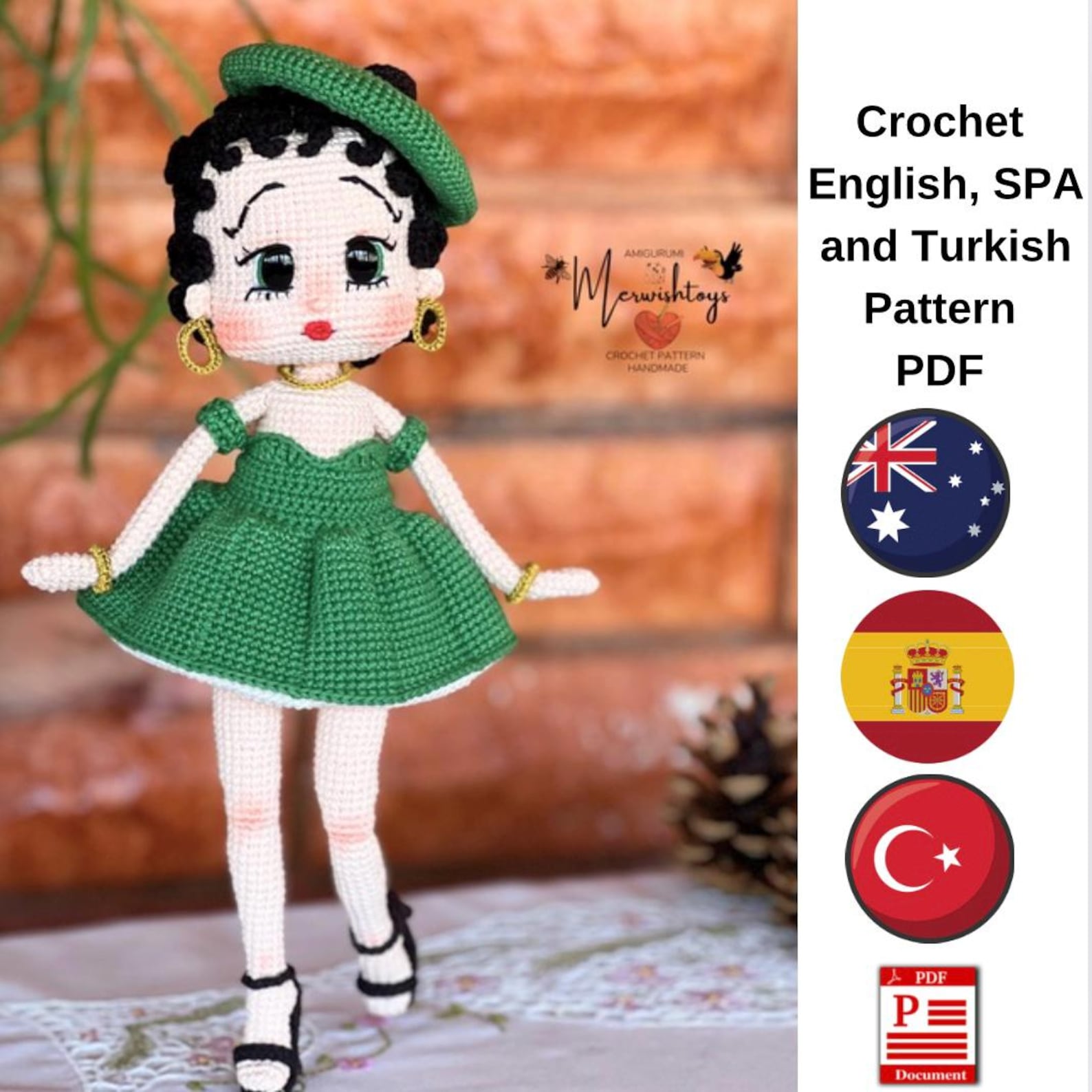Crochet Betty Boop Doll Pattern: Amigurumi PDF (english, SPA, Turkish ...