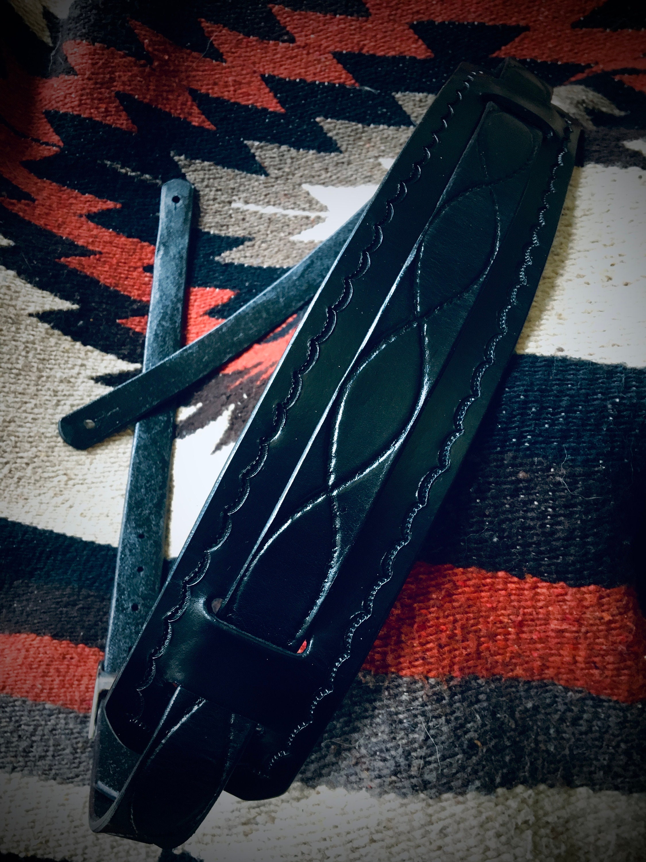 Vintage Style rodeo Leather Guitar Strap Black - Etsy