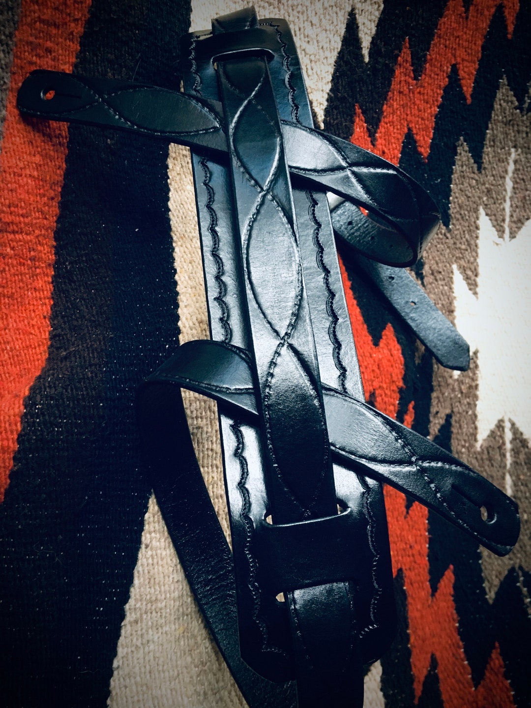 Vintage Style "rodeo" Leather Guitar Strap - Black - Etsy