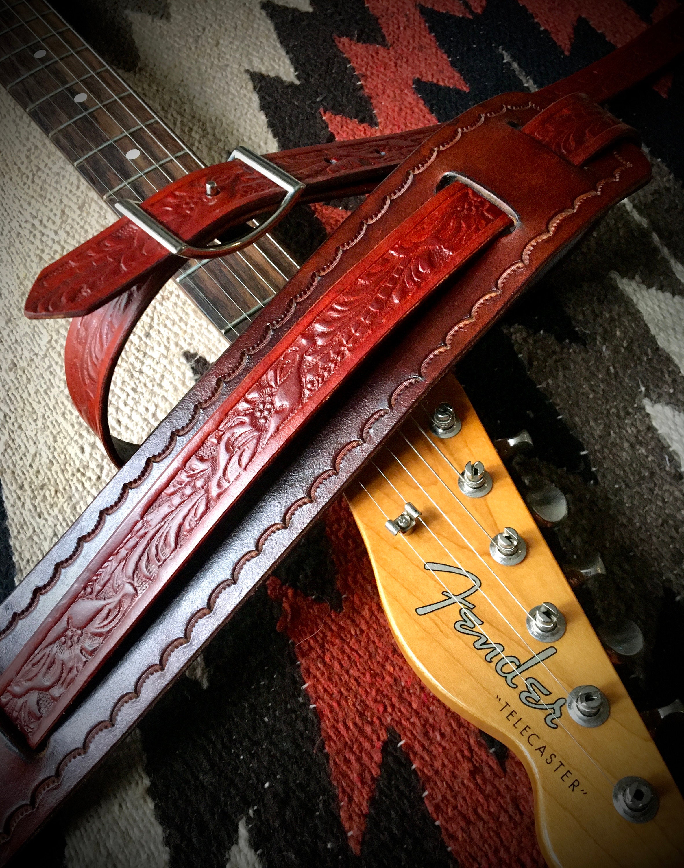 Vintage Style Leather Guitar Strap, Western (sheridan Motif)- British ...