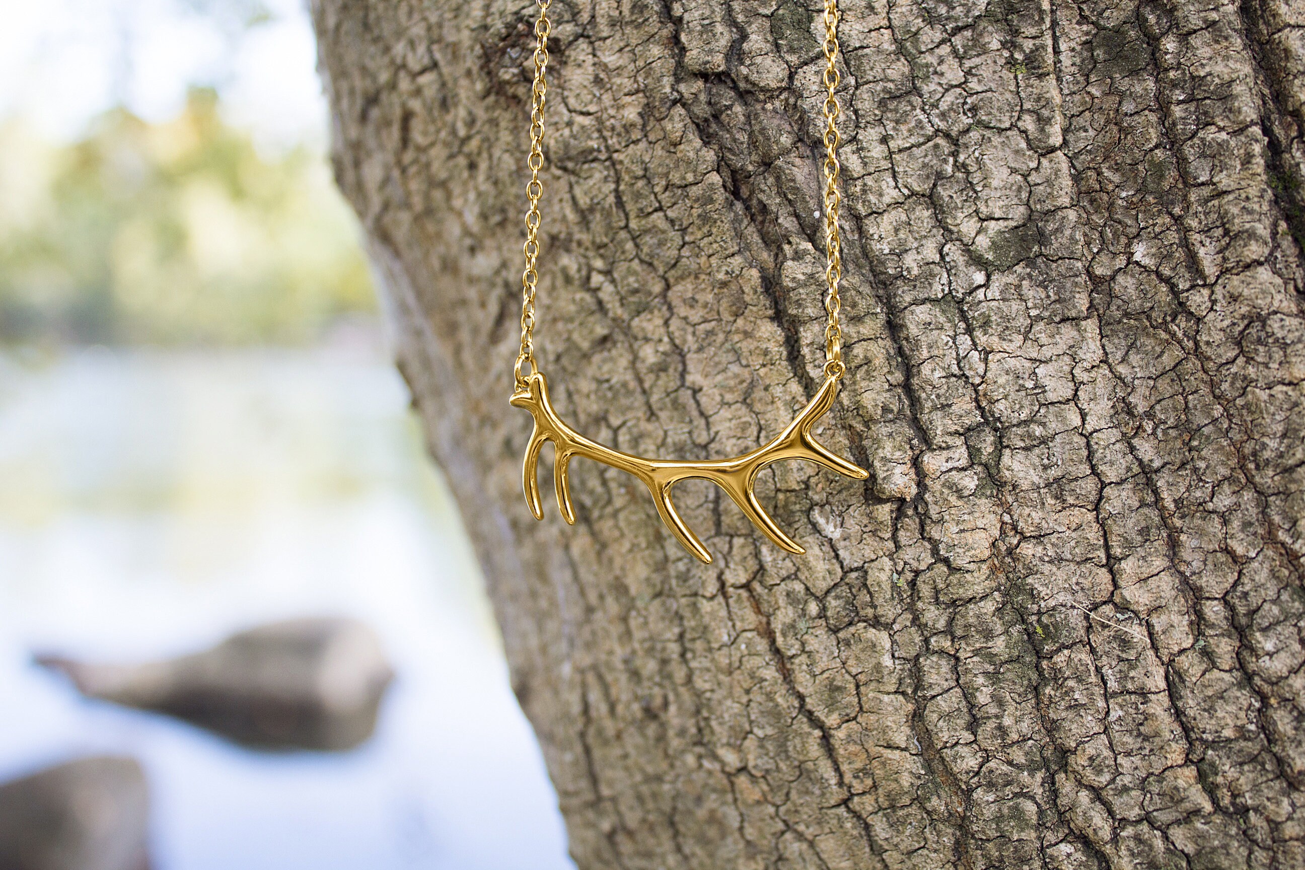 Unique Adjustable Deer Antler 18k Gold Necklace | Stag Jewelry | Womans ...