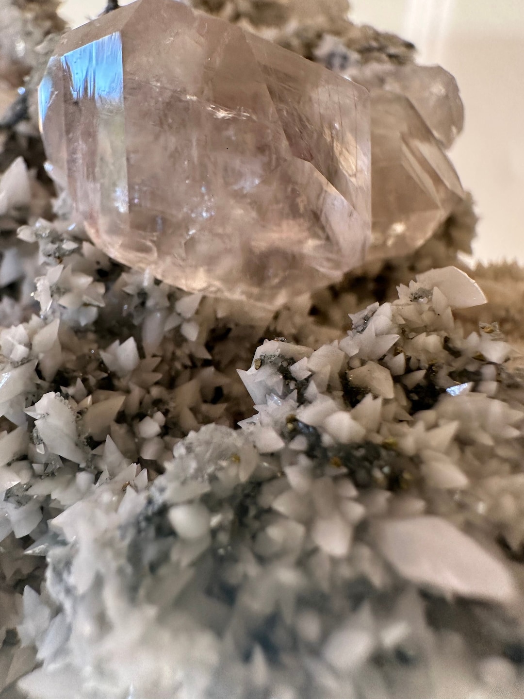 Statement Pink-purple Diamond Calcite on Dogtooth Calcite Specimen With ...