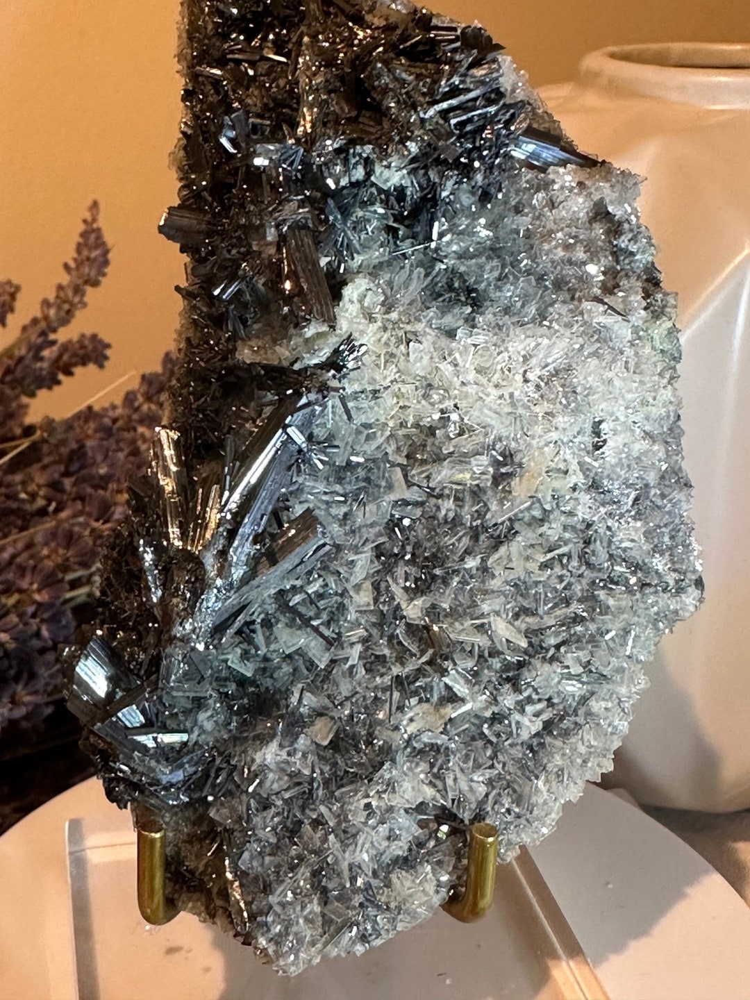 Top Quality Stibnite Cluster With White Barite on Matrix/ 122mm - Etsy