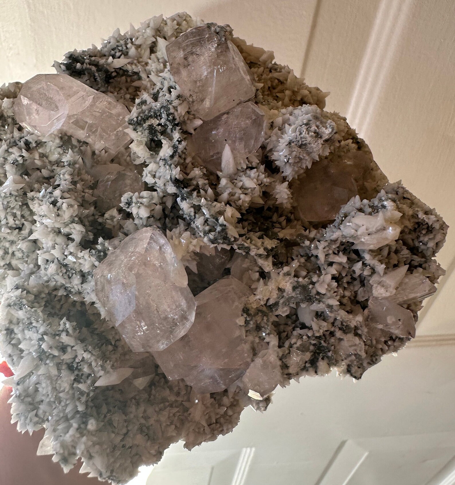Statement Pink-purple Diamond Calcite on Dogtooth Calcite Specimen With ...