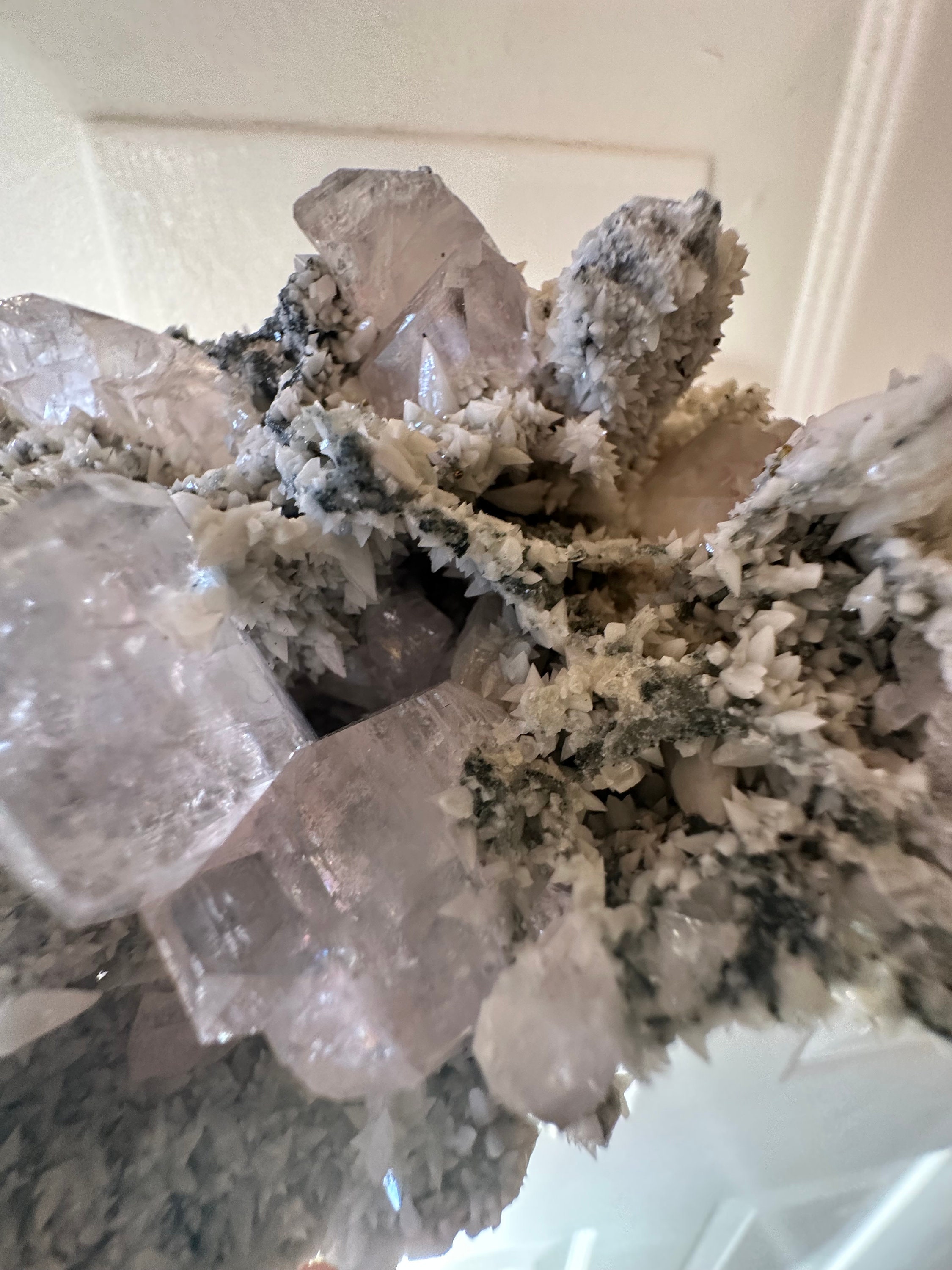 Statement Pink-purple Diamond Calcite on Dogtooth Calcite Specimen With ...