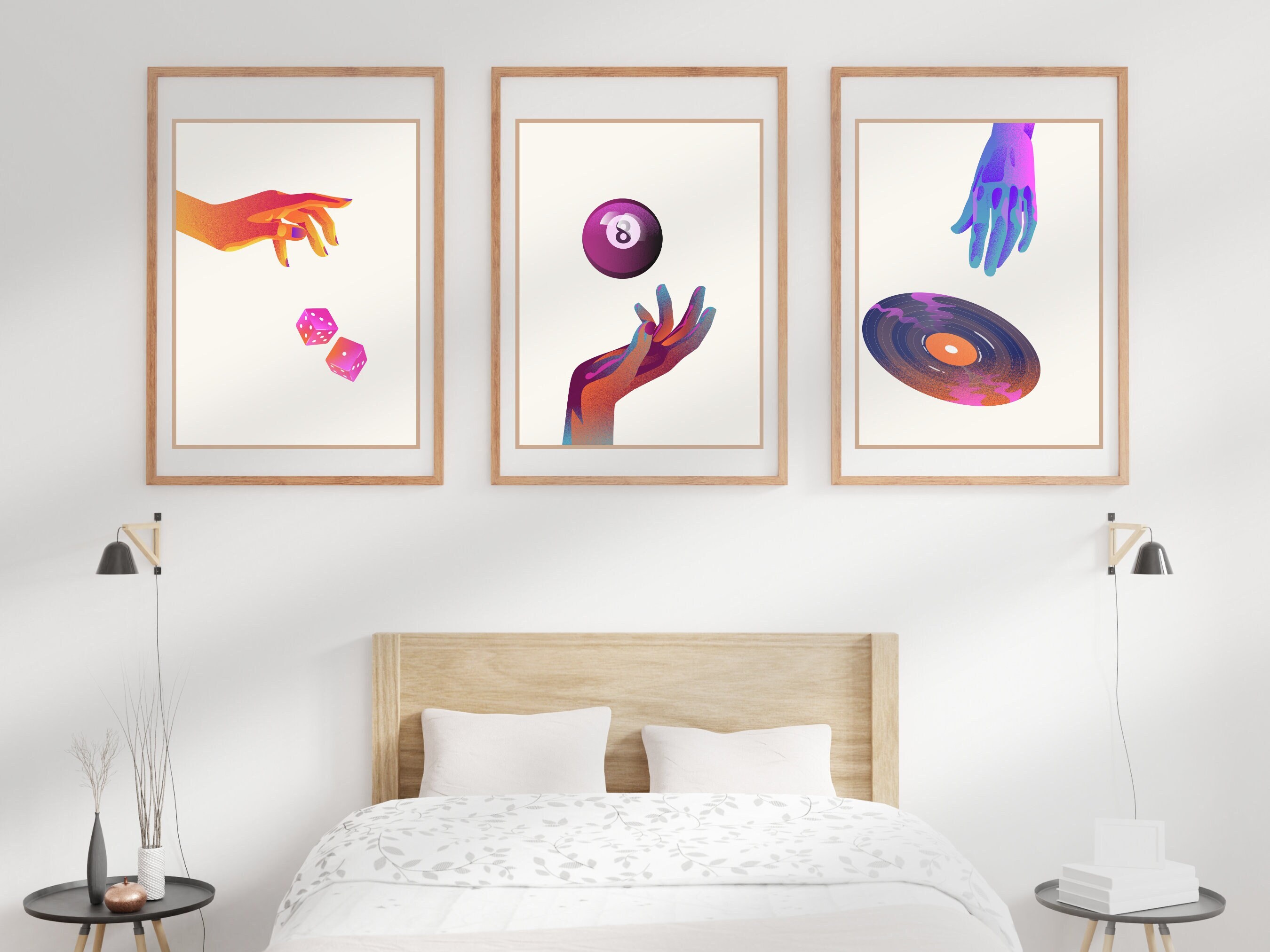 Neon Retro Abstract Wall Art Decor Download Printable, Set of 3 - Etsy