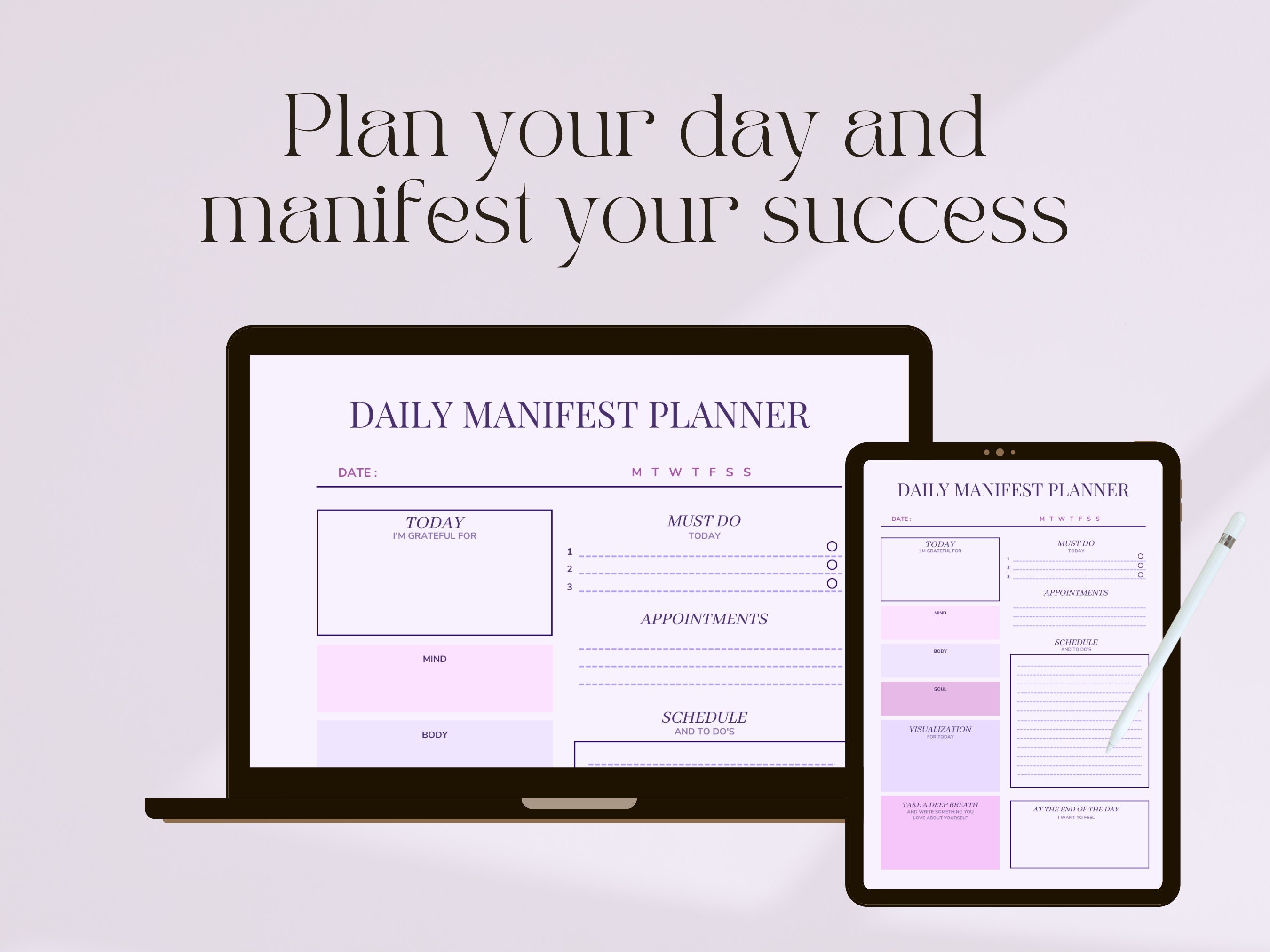 Purple Daily Manifest Planner. Digital Planner in Purple, Daily To-do ...