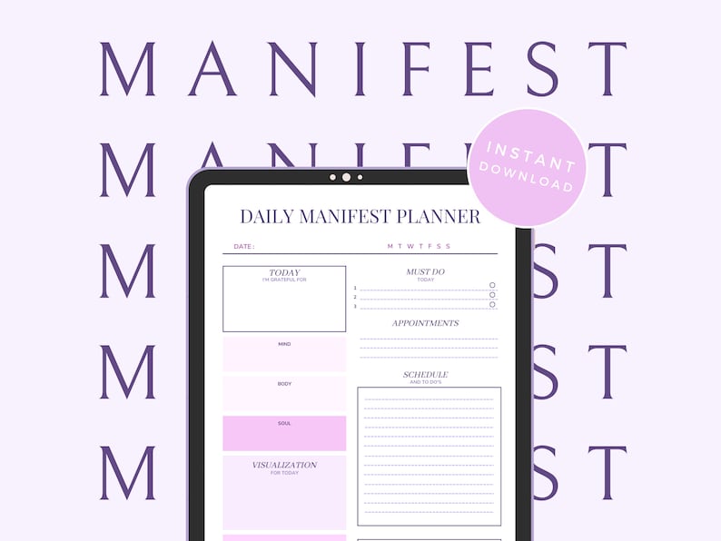 Purple Daily Manifest Planner. Digital Planner in Purple, Daily To-do ...