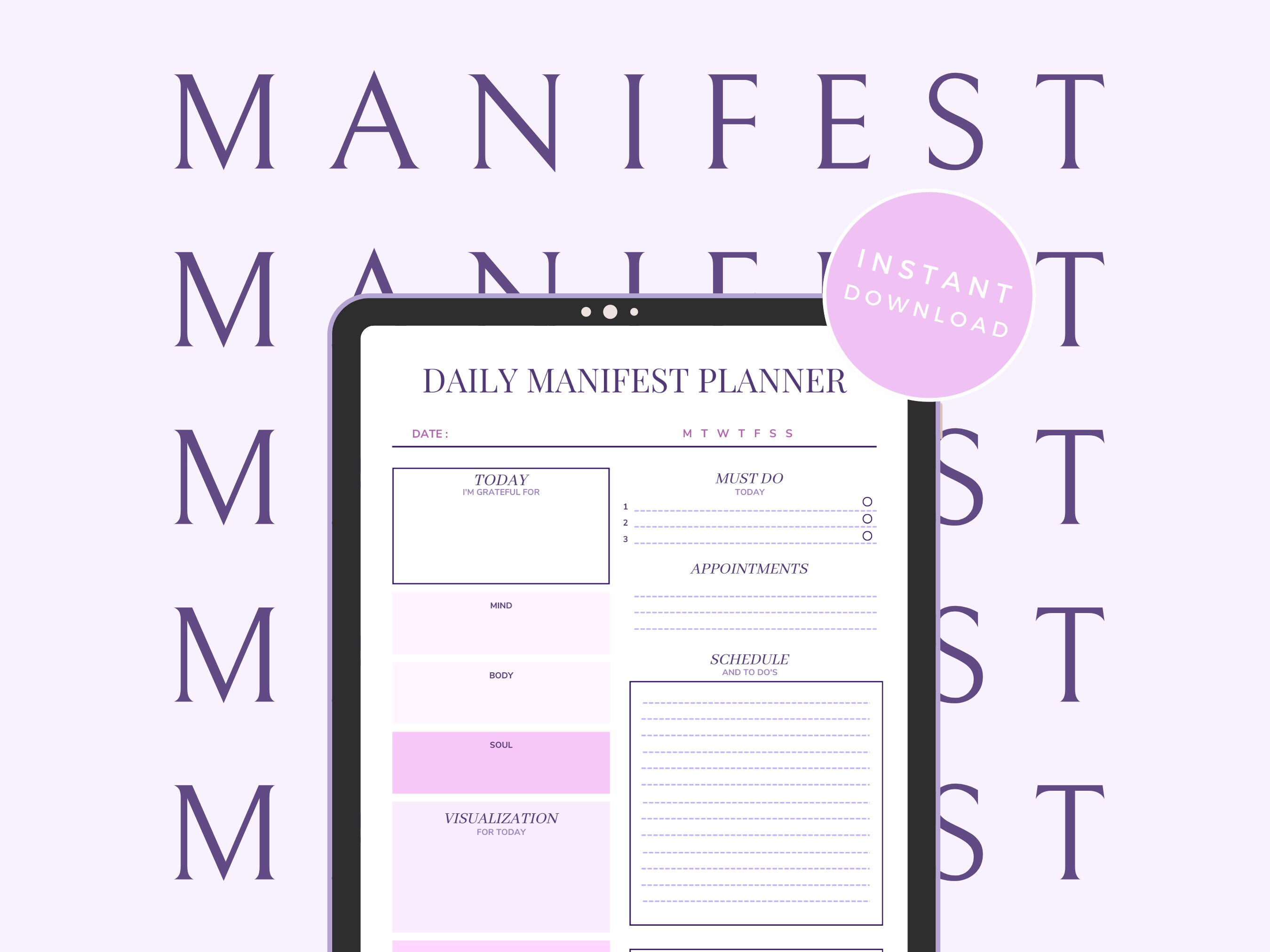 Purple Daily Manifest Planner. Digital Planner in Purple, Daily To-do ...