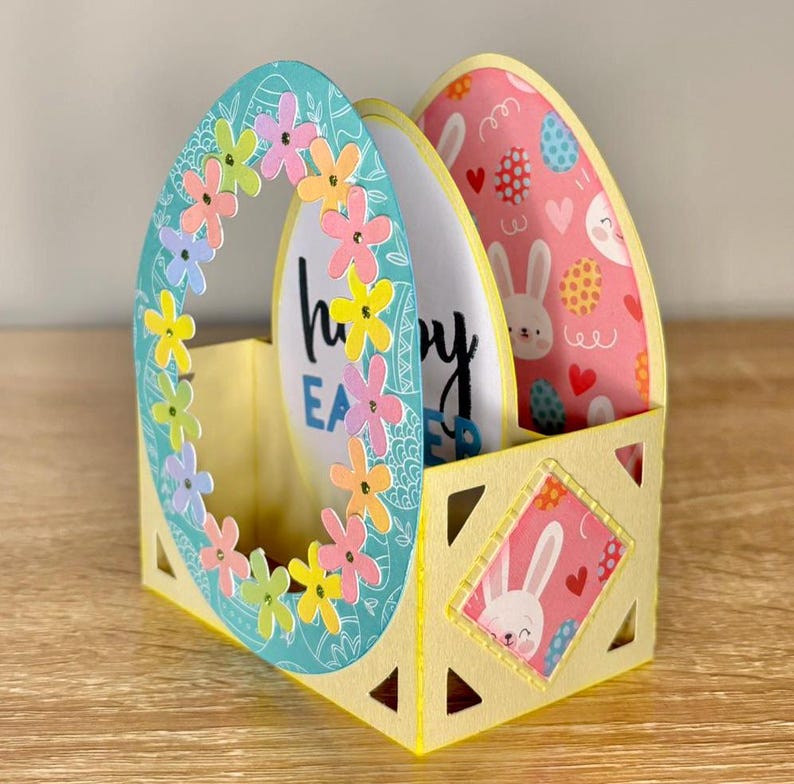 Easter Egg Pop up Card With Glittery Floral Wreath, Handmade Easter ...