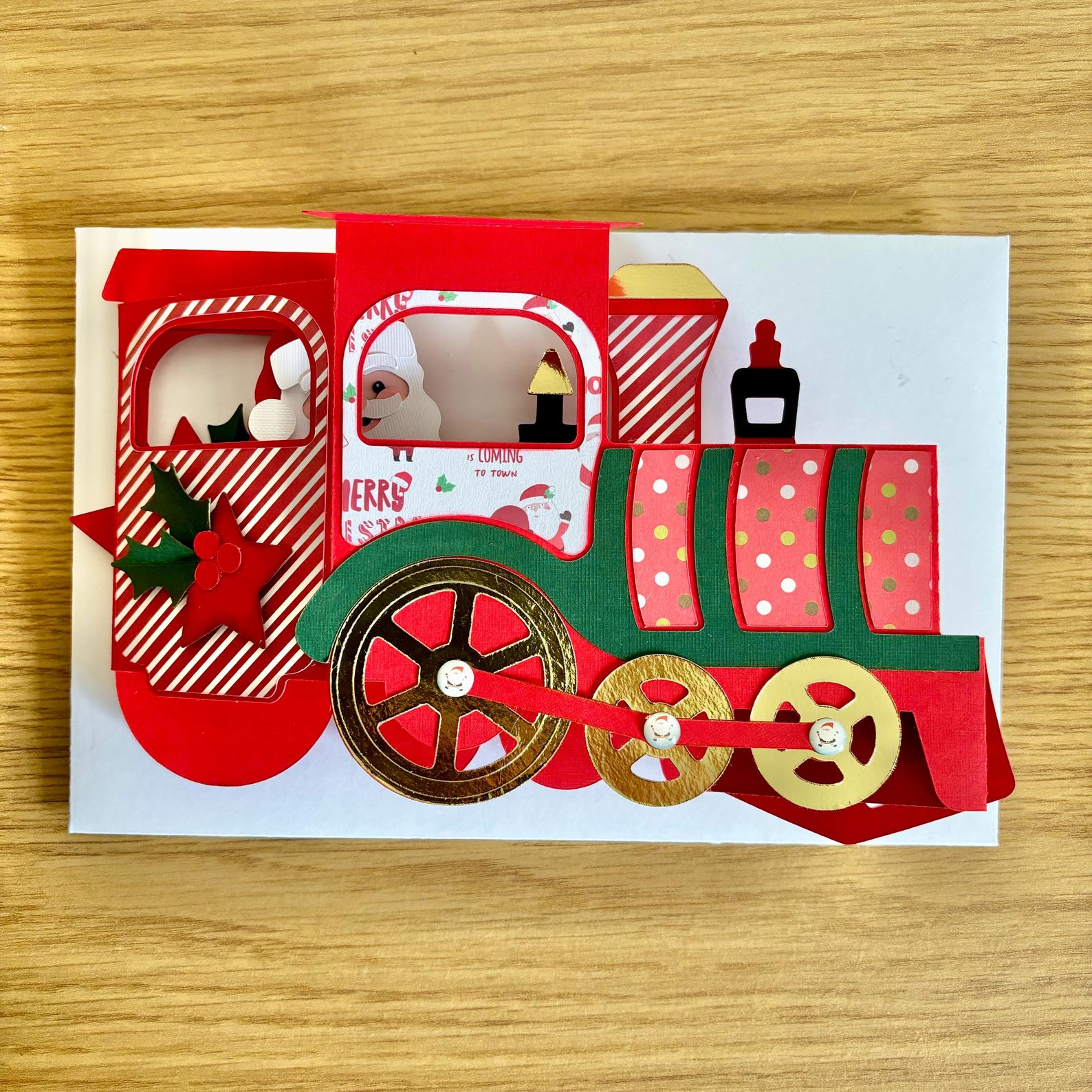 Handcrafted Santa Train Pop-up Card for Festive Greetings, Traditional ...