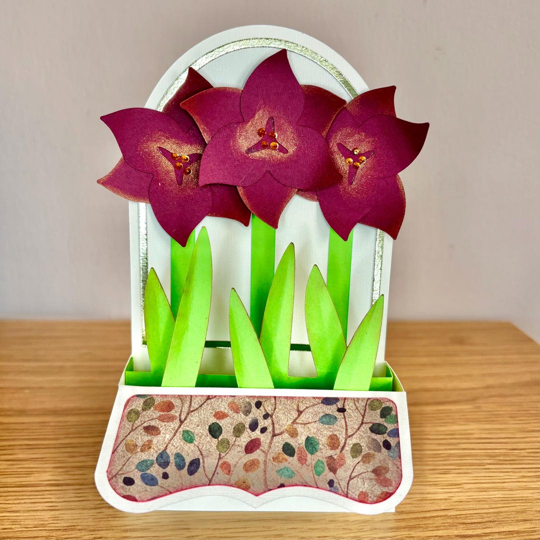 Amaryllis 3D Pop up Christmas Card, Handmade Floral Holiday Greeting ...