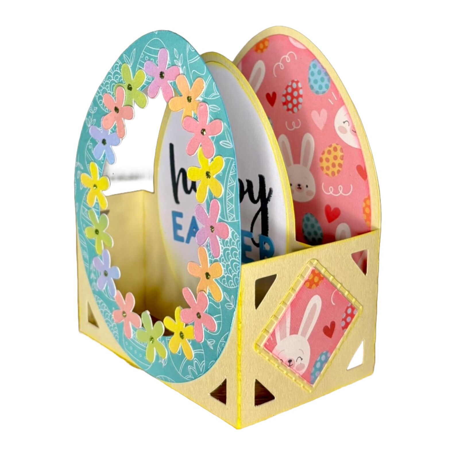 Easter Egg Pop up Card With Glittery Floral Wreath, Handmade Easter ...