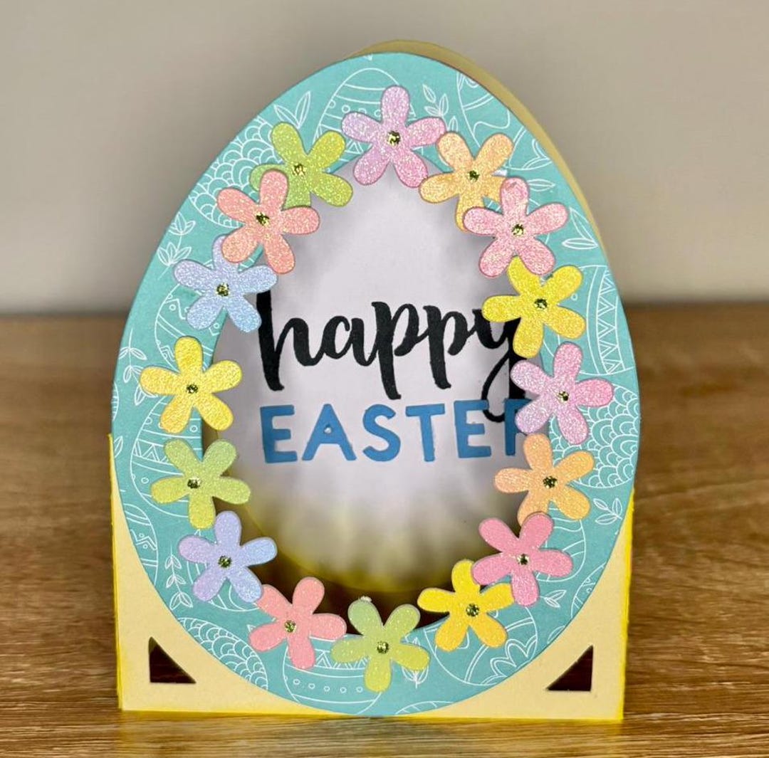 Easter Egg Pop up Card With Glittery Floral Wreath, Handmade Easter ...