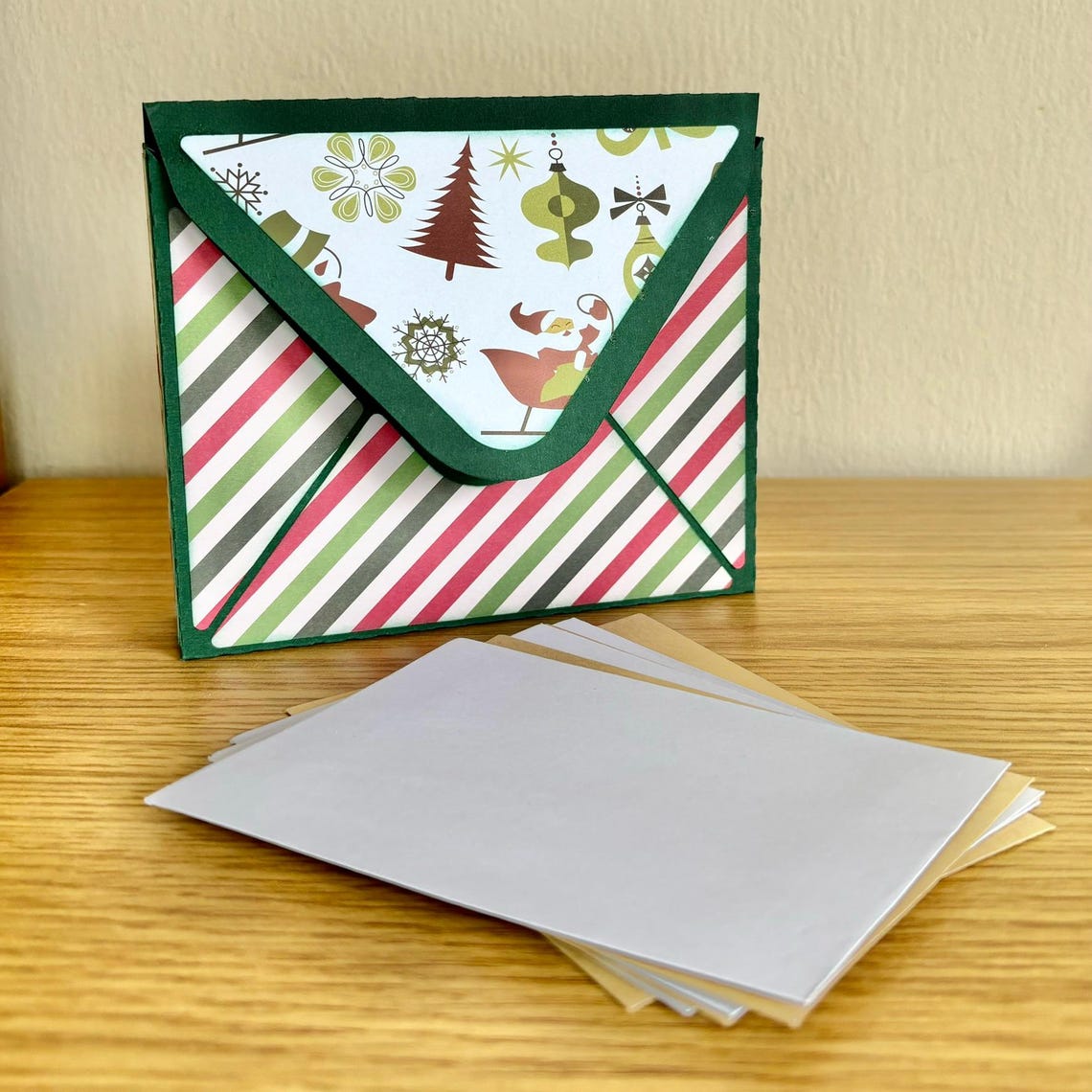 Christmas Card Box Set, 6 Handmade Cards & Envelopes in Festive Reds ...