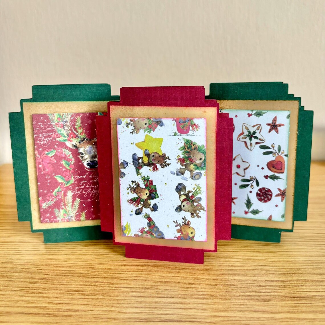 Christmas Card Box Set, 6 Handmade Cards & Envelopes in Festive Reds ...