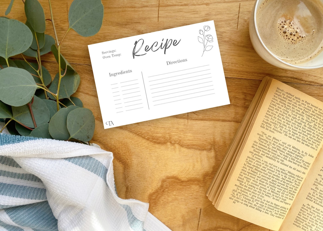 Minimalist Recipe Card, Simple Recipe Card, Printable Recipe Card ...