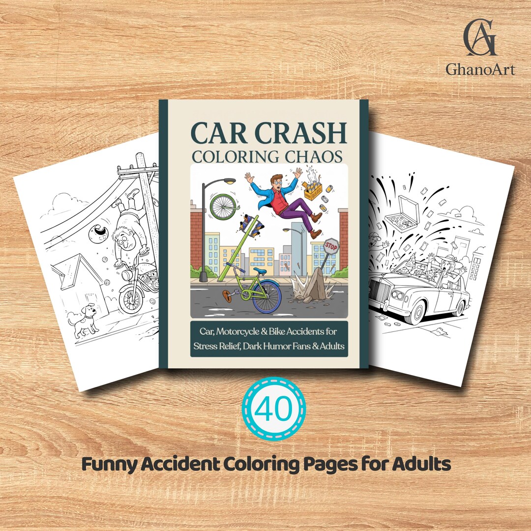 Car Crash Coloring Book | Funny Accident Scenes | Adult Coloring Pages ...