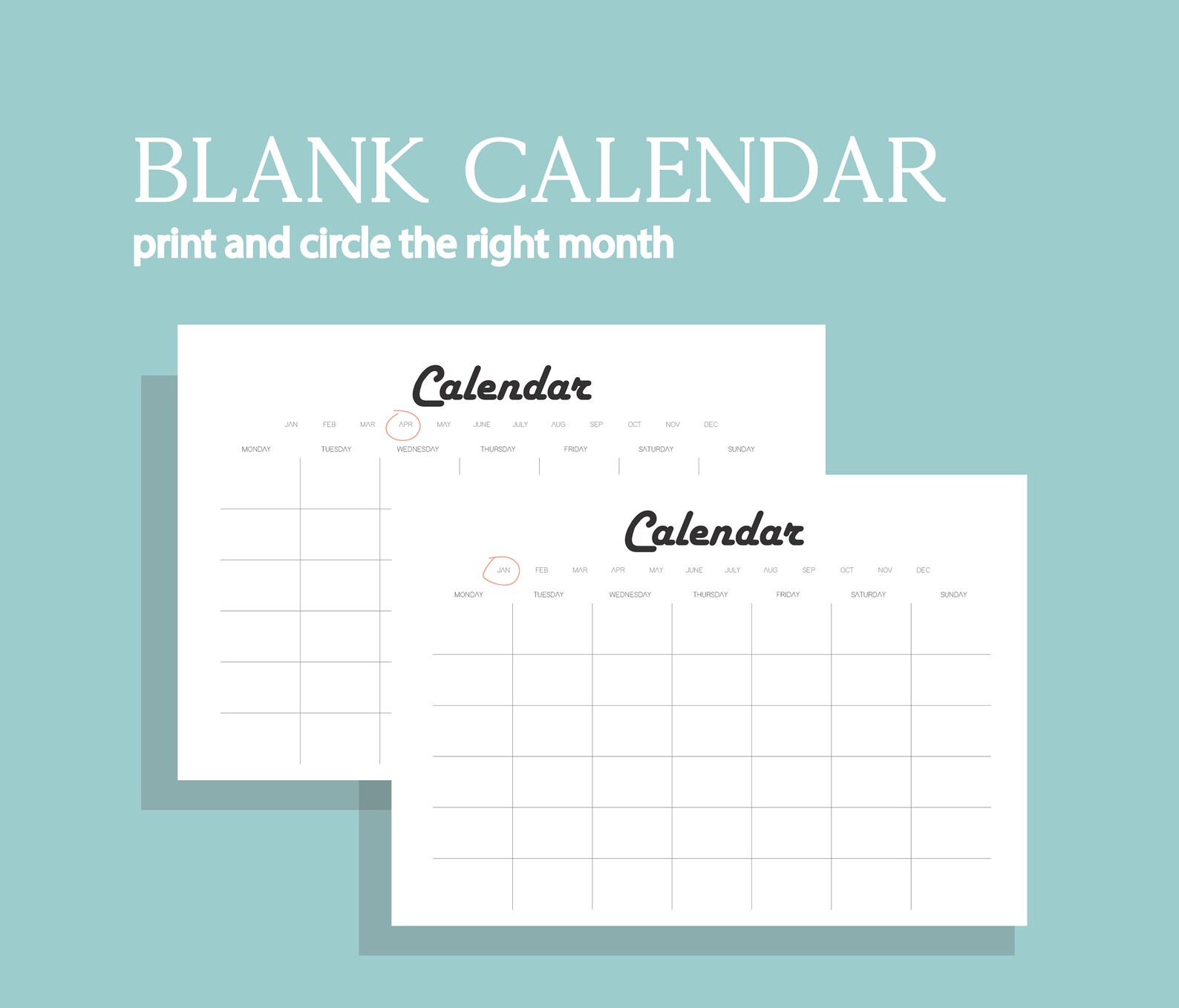 Blank Printable Calendar Landscape, Blank Minimalist Monthly Calendar ...
