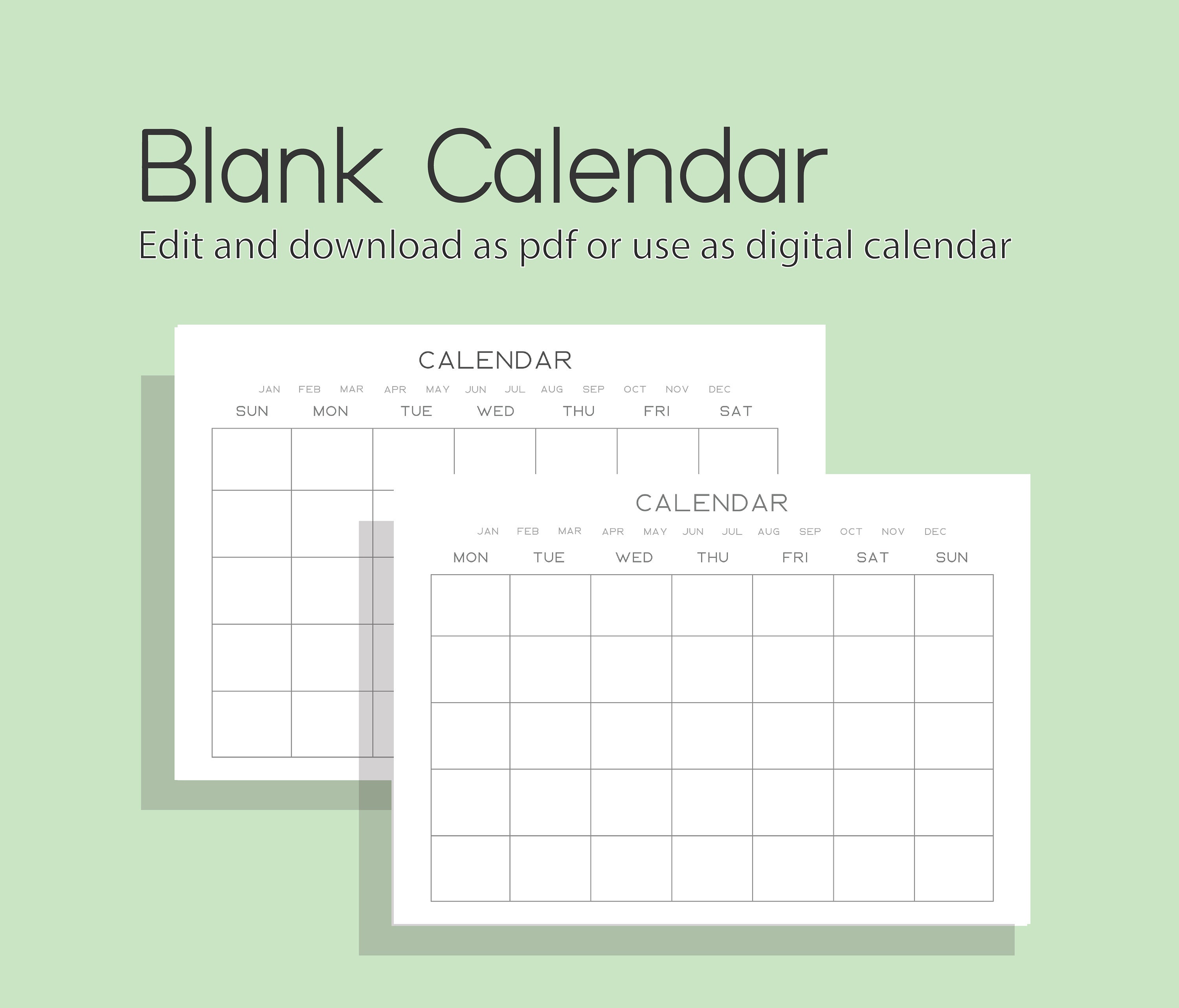 Blank Calendar Template - Printable Editable Content Planner 2023 Desk ...