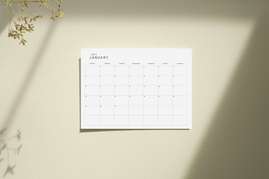 2023 Printable Calendar Landscape, Minimalist Monthly Calendar 2023, A4 ...