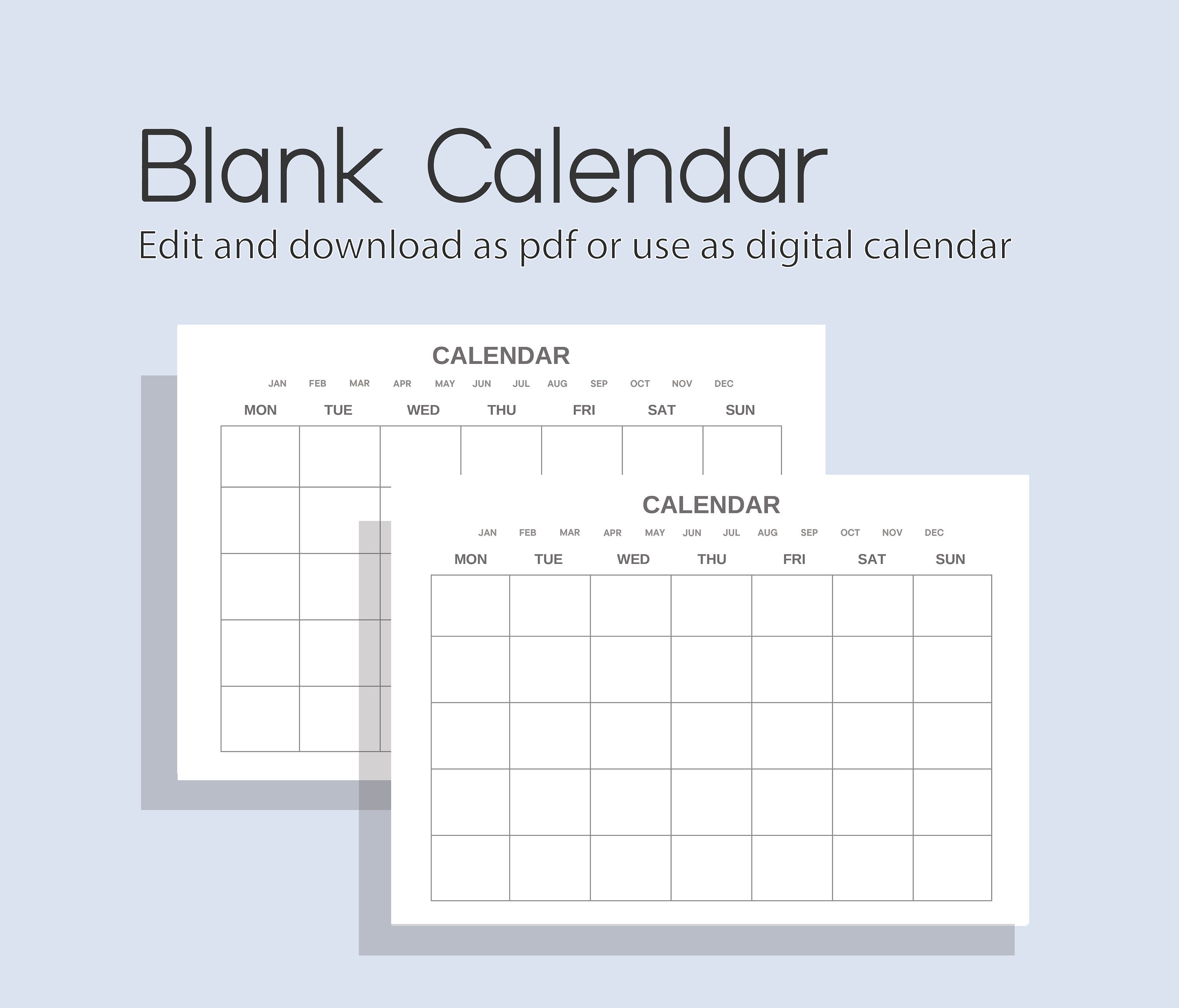 Editable Blank Printable Calendar Landscape, Minimalist Monthly ...