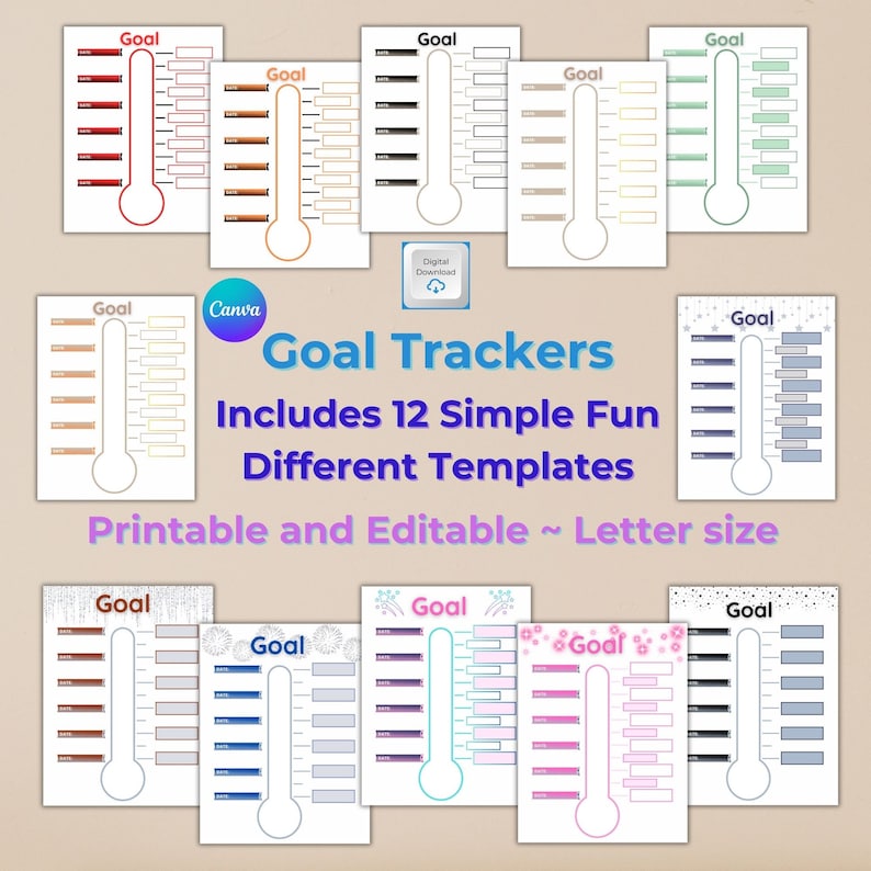 Goal Tracker Printable, Thermometer Goal Tracker, Editable Goal Tracker ...