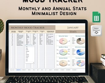 Google Sheets Mood Template, Mood Tracker Spreadsheet, Minimalist Design, Monthly Mood Tracker ...
