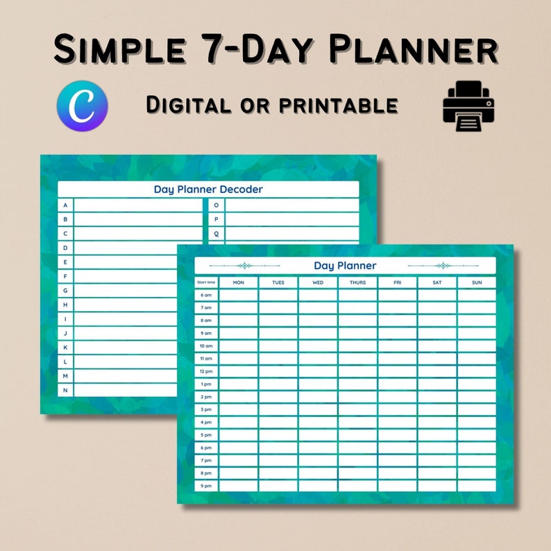 Daily Planner Printable, Minimalistic Day Planner, Weekly Planner ...