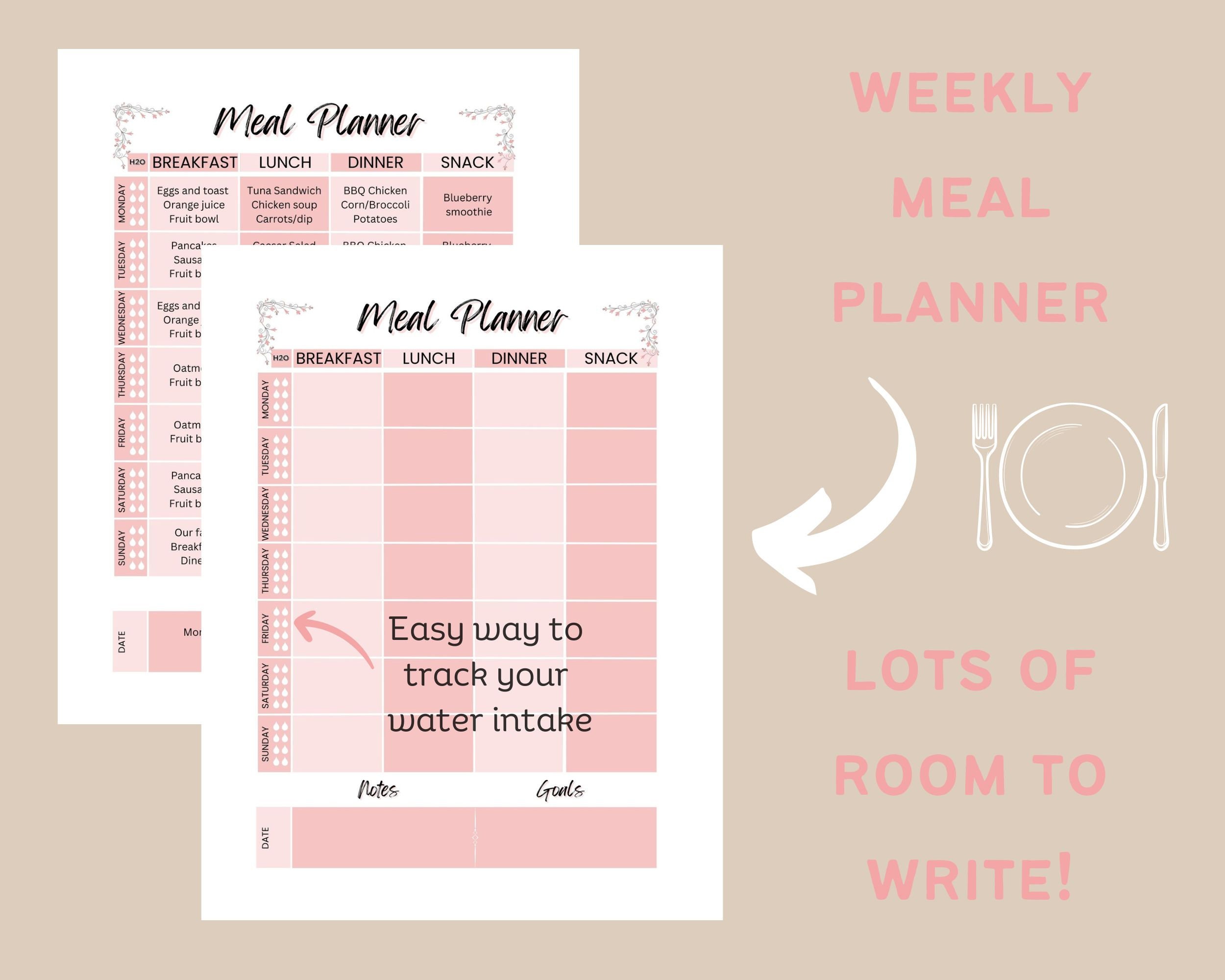 Digital Weekly Meal Planner, Printable Planner, Track Water Intake ...