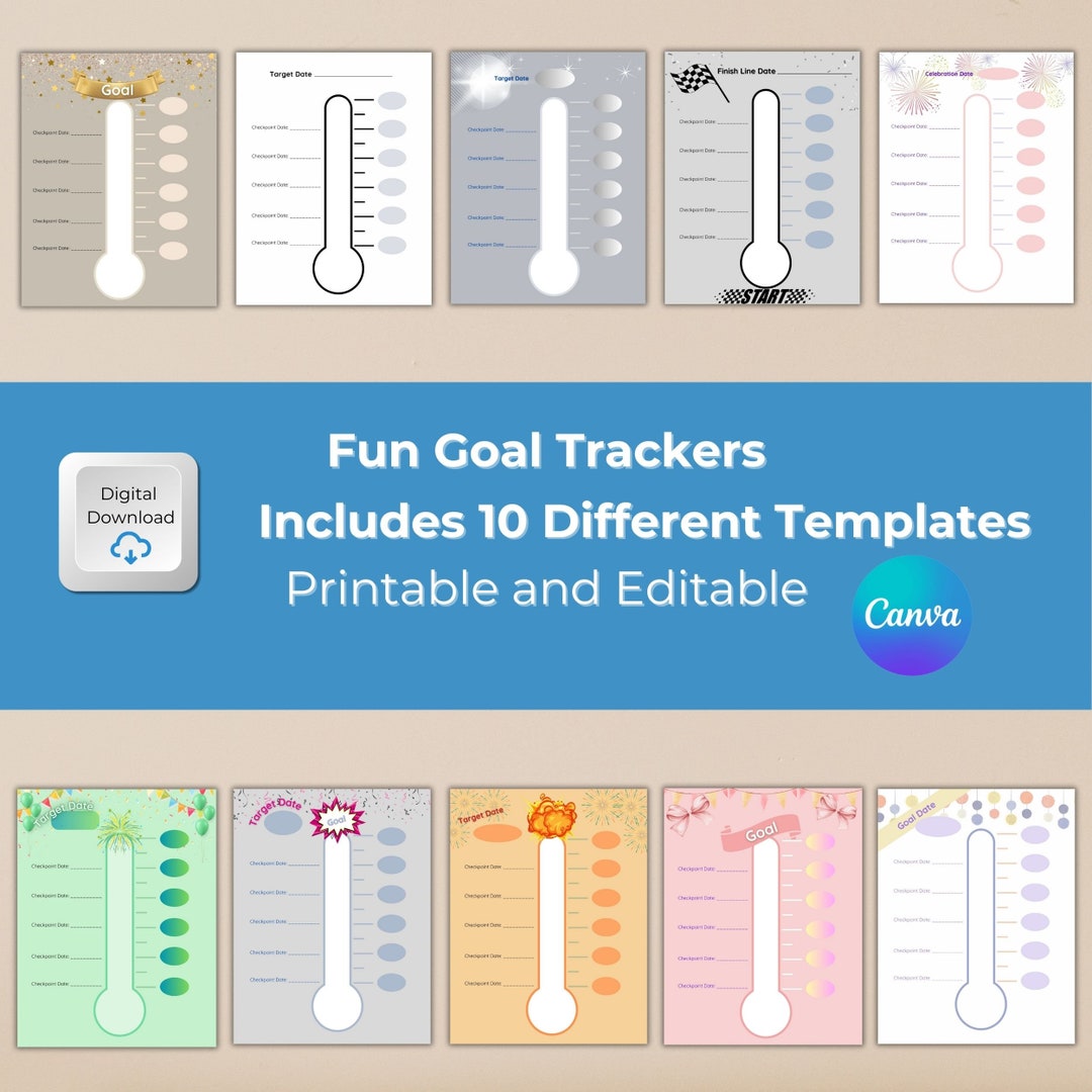 Goal Tracker Printable, Thermometer Goal Tracker, Editable Goal Tracker ...