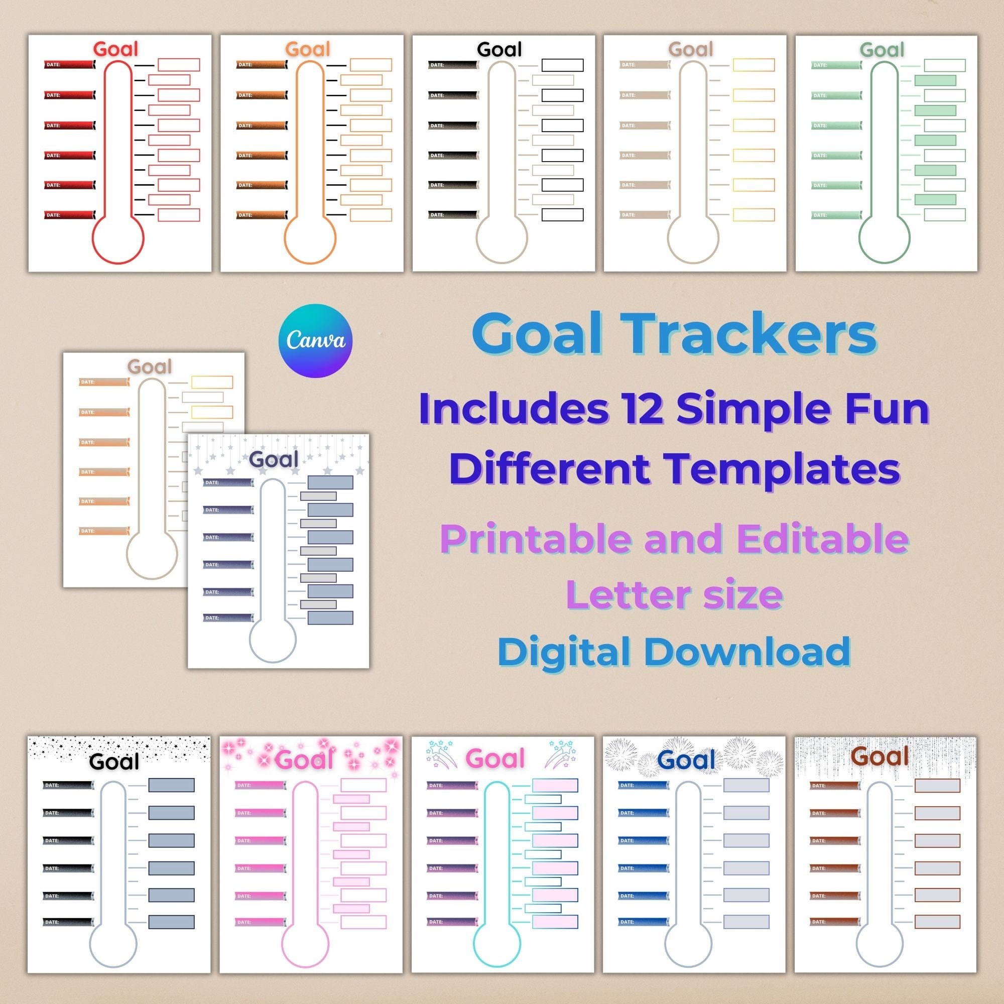 Goal Tracker Printable, Thermometer Goal Tracker, Editable Goal Tracker ...