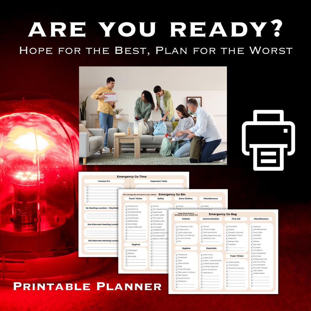 Printable Emergency Evacuation Planner, Go Bag, Action Plan, Printable Planner, Emergency Plan ...